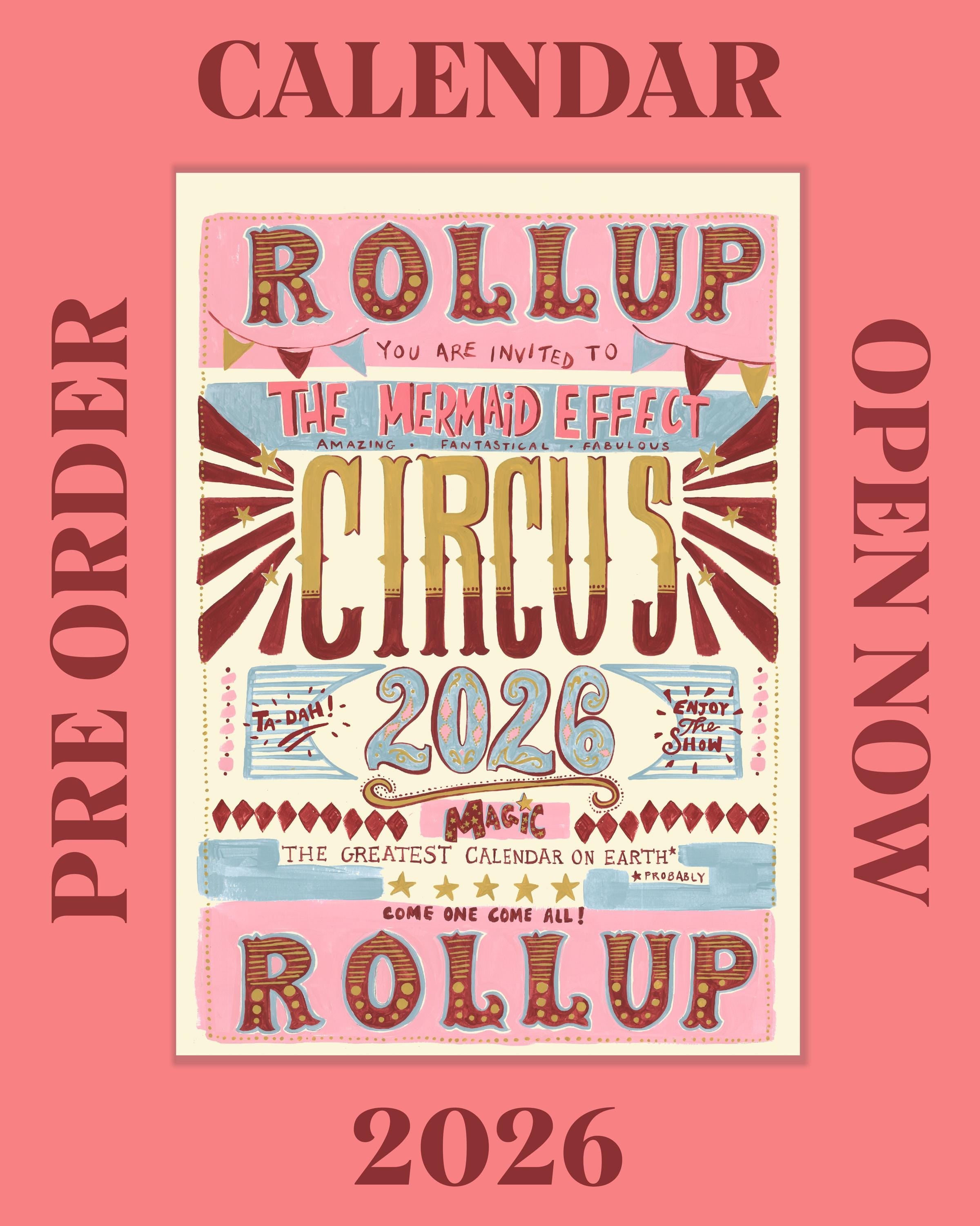 Hand-Painted Circus Calendar 2026 – A3 Recycled Paper – TheMermaidEffect